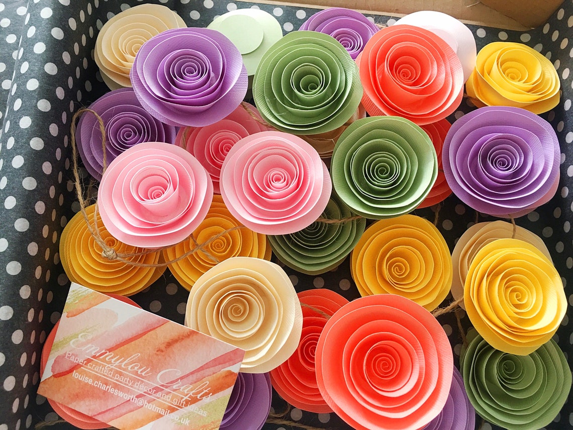 Pastel paper flower garland in shades of Pink yellow lilac | Etsy