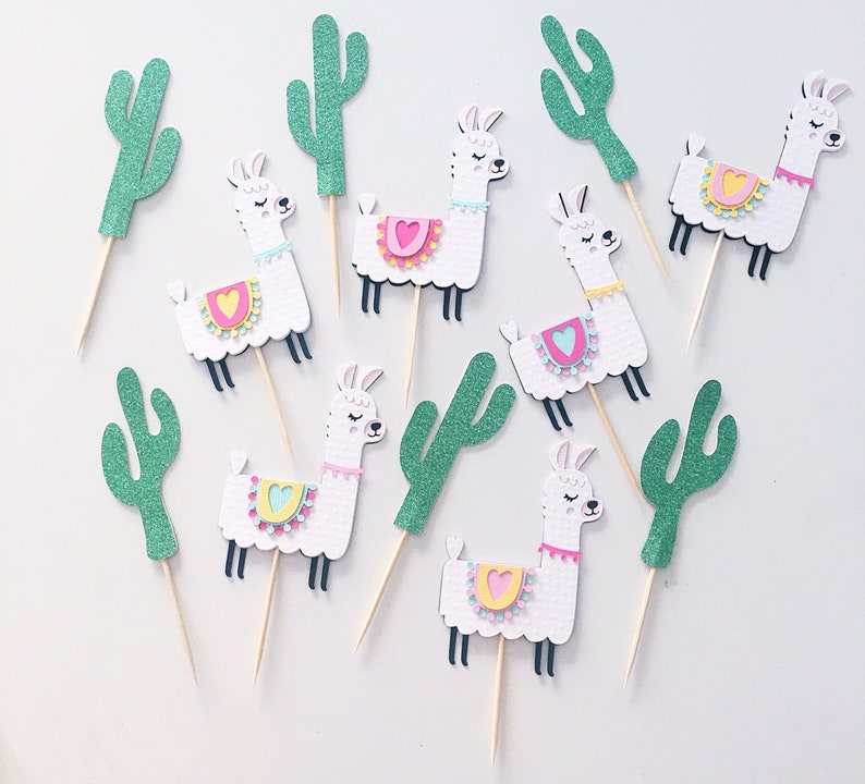 Llama and Cactus Cupcake Toppers Fiesta Party Tropical - Etsy