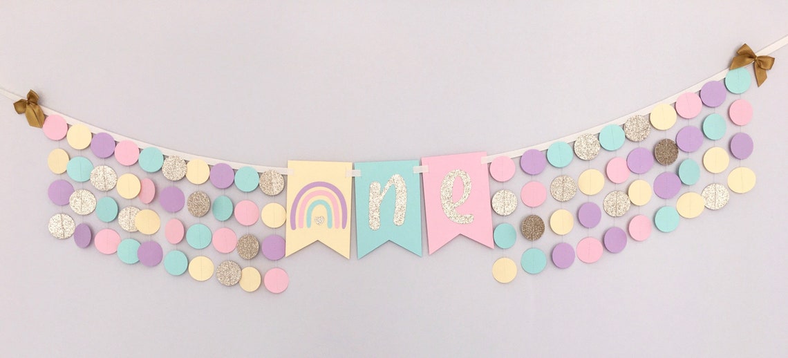 Pastel rainbow first birthday banner highchair banner cake | Etsy