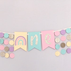 Pastel Rainbow First Birthday Banner, Highchair Banner, Cake Smash ...