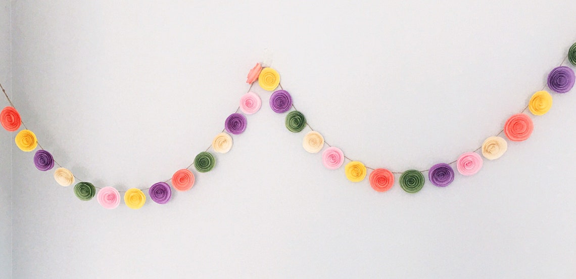 Pastel paper flower garland in shades of Pink yellow lilac | Etsy