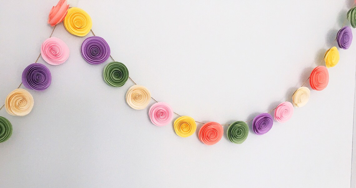 Pastel paper flower garland in shades of Pink yellow lilac | Etsy