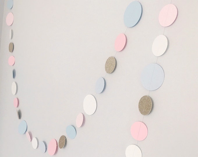 Pastel Blue, Pink, White and Gold Glitter Paper Garland. Baby Shower ...