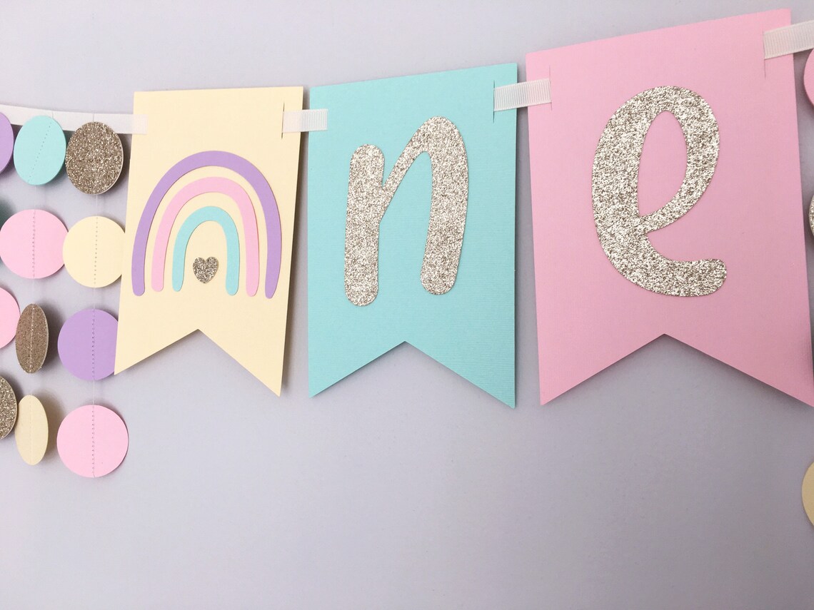 Pastel rainbow first birthday banner highchair banner cake | Etsy