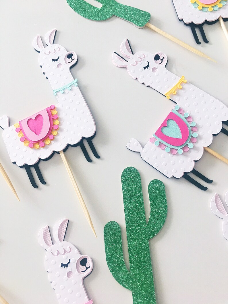 Llama and Cactus Cupcake Toppers Fiesta Party Tropical - Etsy
