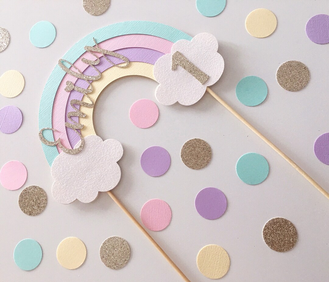 Personalised Large Pastel Rainbow Cake Topper, Rainbow Party, Cake ...