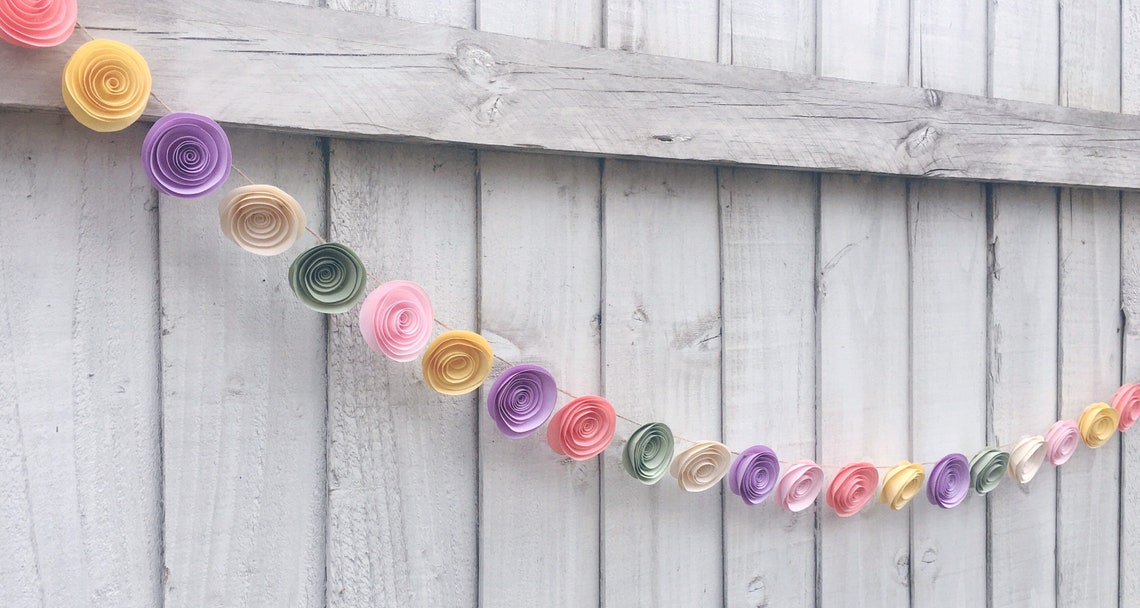 Pastel paper flower garland in shades of Pink yellow lilac | Etsy