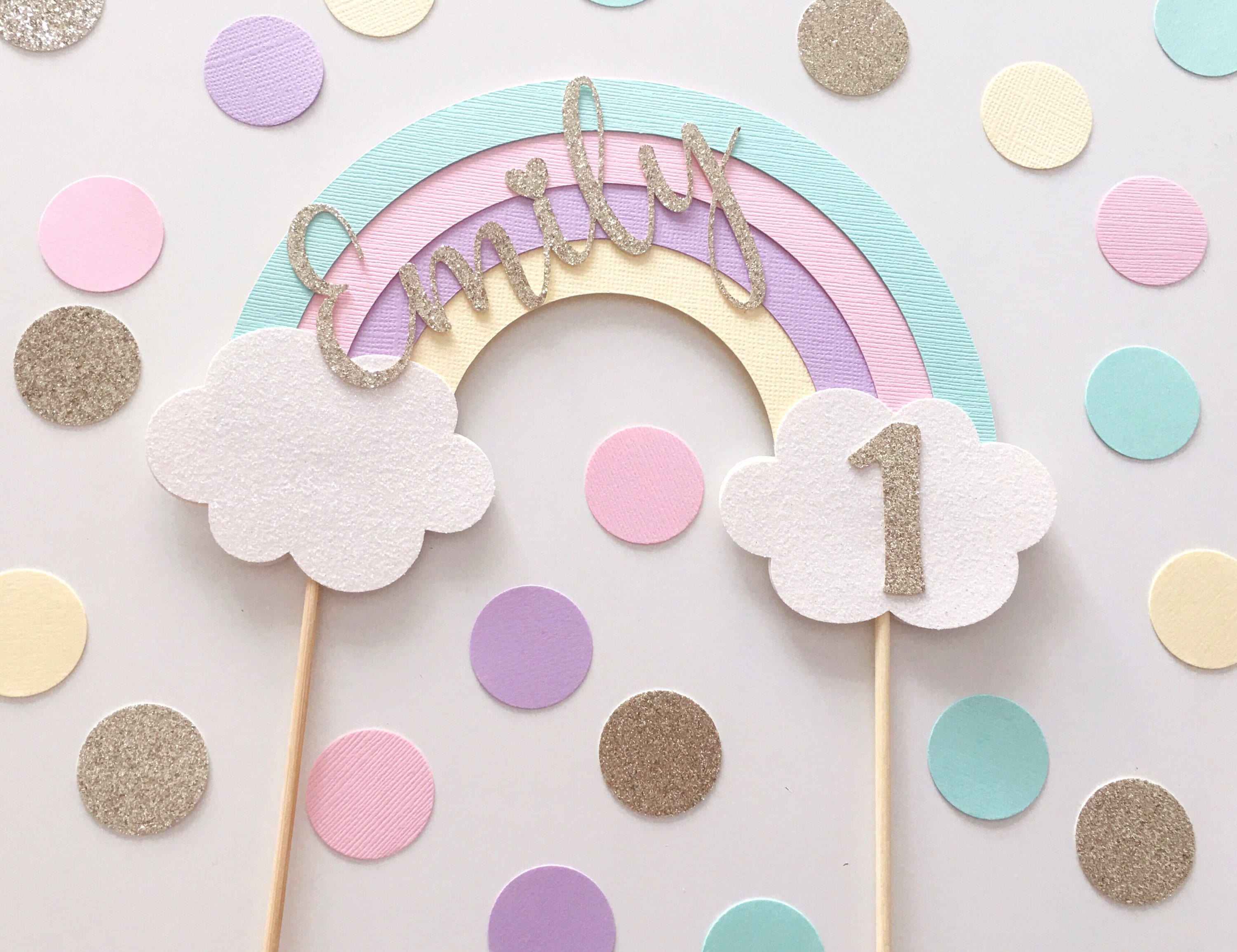 Personalised Large Pastel Rainbow Cake Topper Rainbow Party | Etsy UK