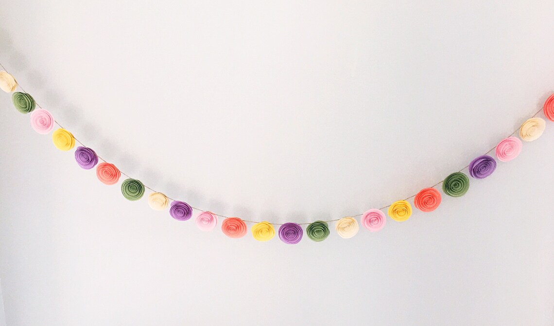 Pastel paper flower garland in shades of Pink yellow lilac | Etsy