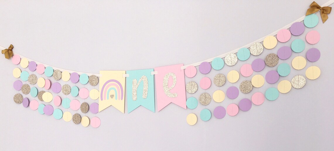 Pastel rainbow first birthday banner highchair banner cake | Etsy