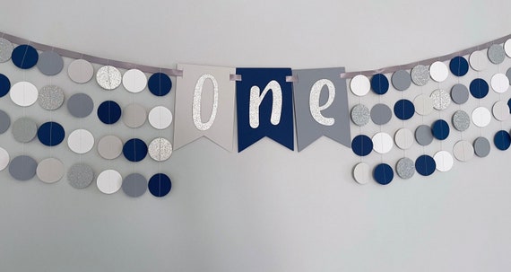 Blue and Silver Birthday Banner Highchair Banner First | Etsy