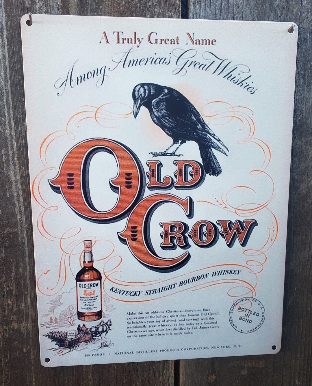 Vintage Old Crow Bourbon Bourbon Whiskey Ad Reproduction Metal Sign Bar ...