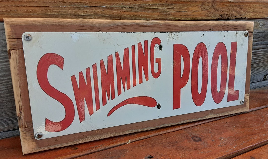 Vintage Swimming Pool Metal Sign Reclaimed Wood Frame FREE SHIPPING - Etsy