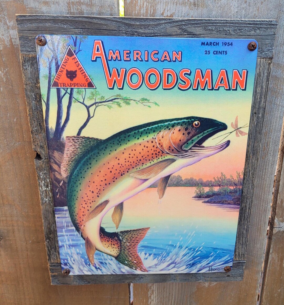 Vintage American Woodsman Magazine Cover Reproduction Framed Metal Sign ...