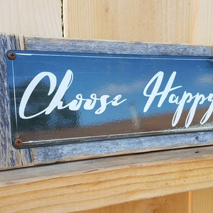 Choose Happy Metal Sign Recycled Wood Frame FREE SHIPPING - Etsy