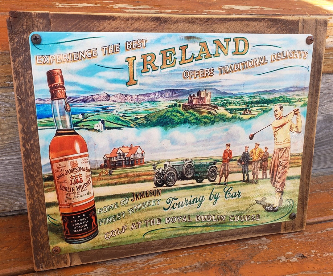 Vintage Jameson Irish Whiskey Metal Sign Reclaimed Wood Frame-bar Decor ...