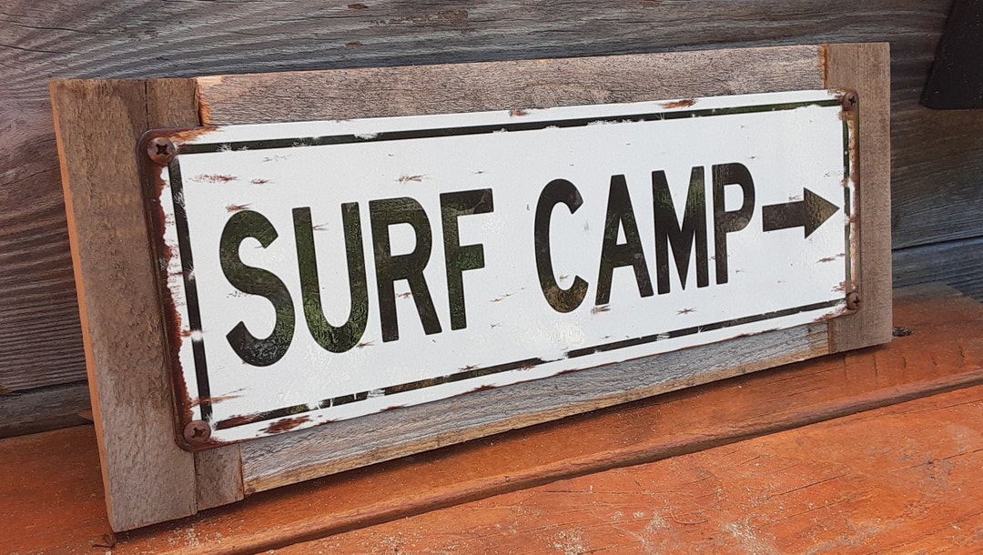 Surf Camp Metal Sign Coastal Decor Reclaimed Wood Frame Street Sign - Etsy