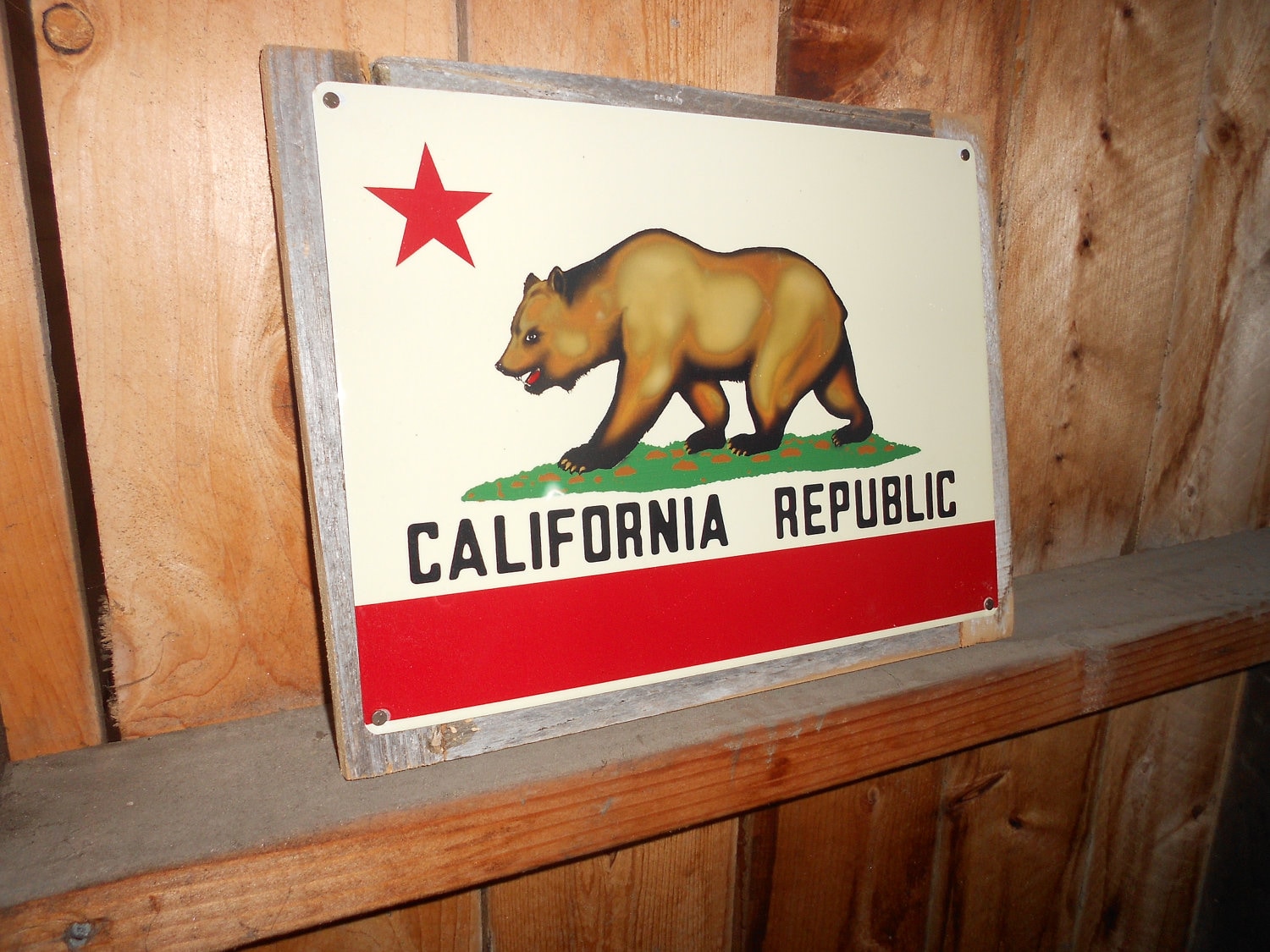 California Bear Flag Metal Sign on Reclaimed Wood Frame - Etsy