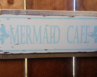 Mermaid Xing Metal Street Sign Recycled Wood Frame FREE | Etsy