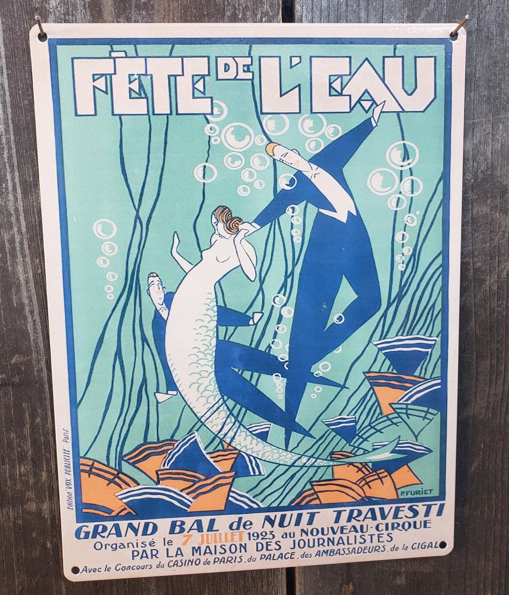 Vintage French Mermaid Poster Art Metal Sign Bar Coastal Decor ...