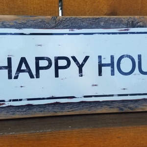 Happy Hour Metal Street Sign Reclaimed Wood Frame - Etsy