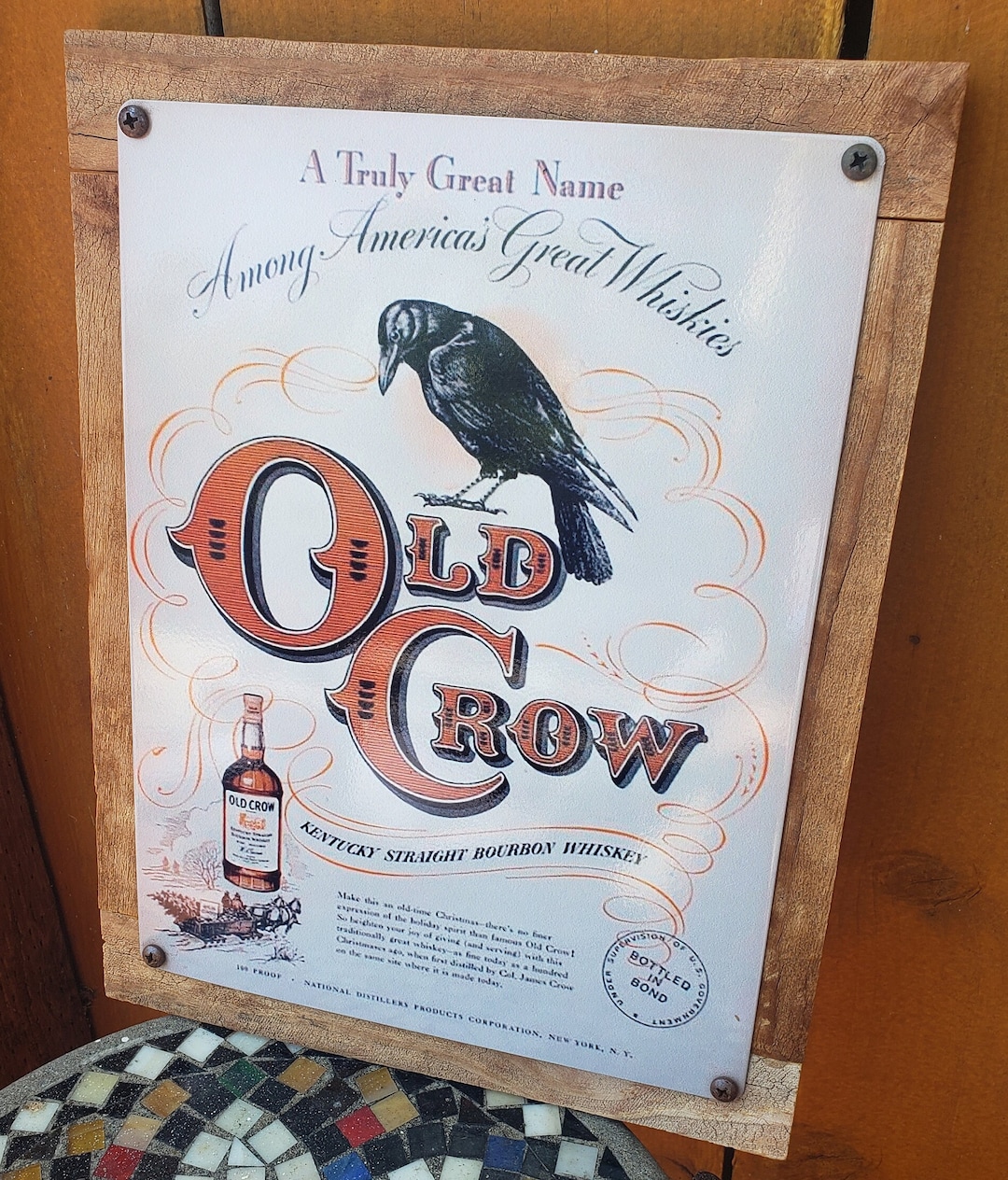 Vintage Old Crow Bourbon Bourbon Whiskey Ad Reproduction Metal Sign Bar ...