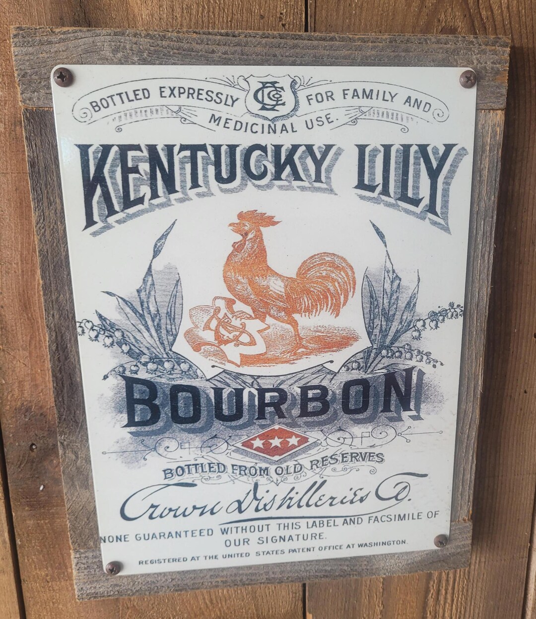 Vintage Kentucky Lily Bourbon Whiskey Label Metal Sign Wood Frame FREE ...
