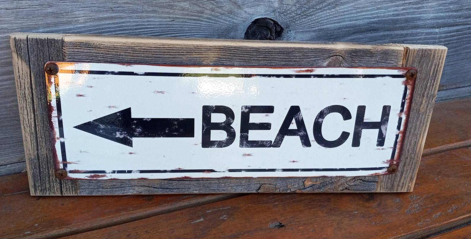 Beach Arrow Metal Street Sign Reclaimed Wood Frame FREE - Etsy