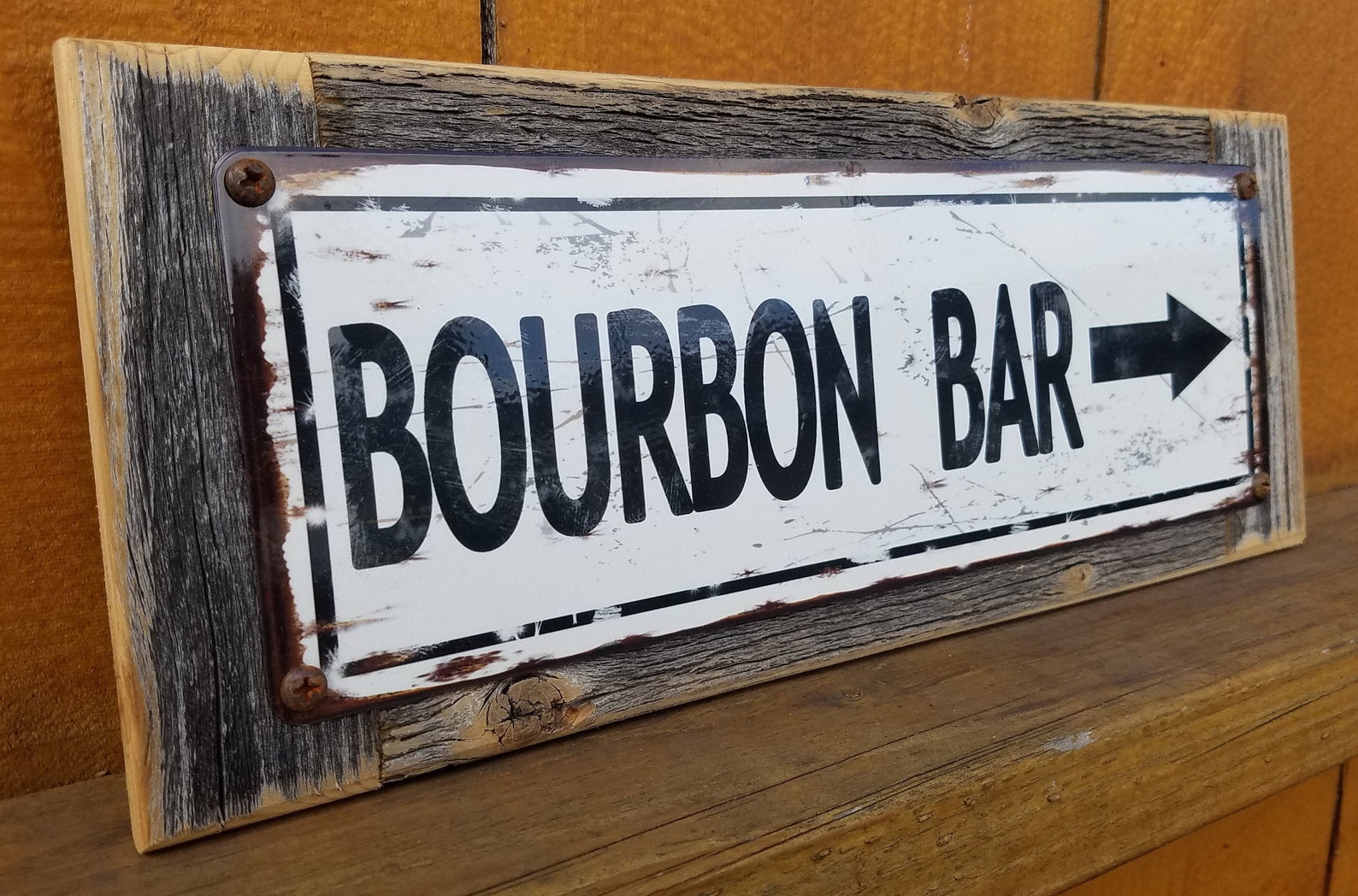 Bourbon Bar Metal Street Sign Reclaimed Wood Frame FREE - Etsy