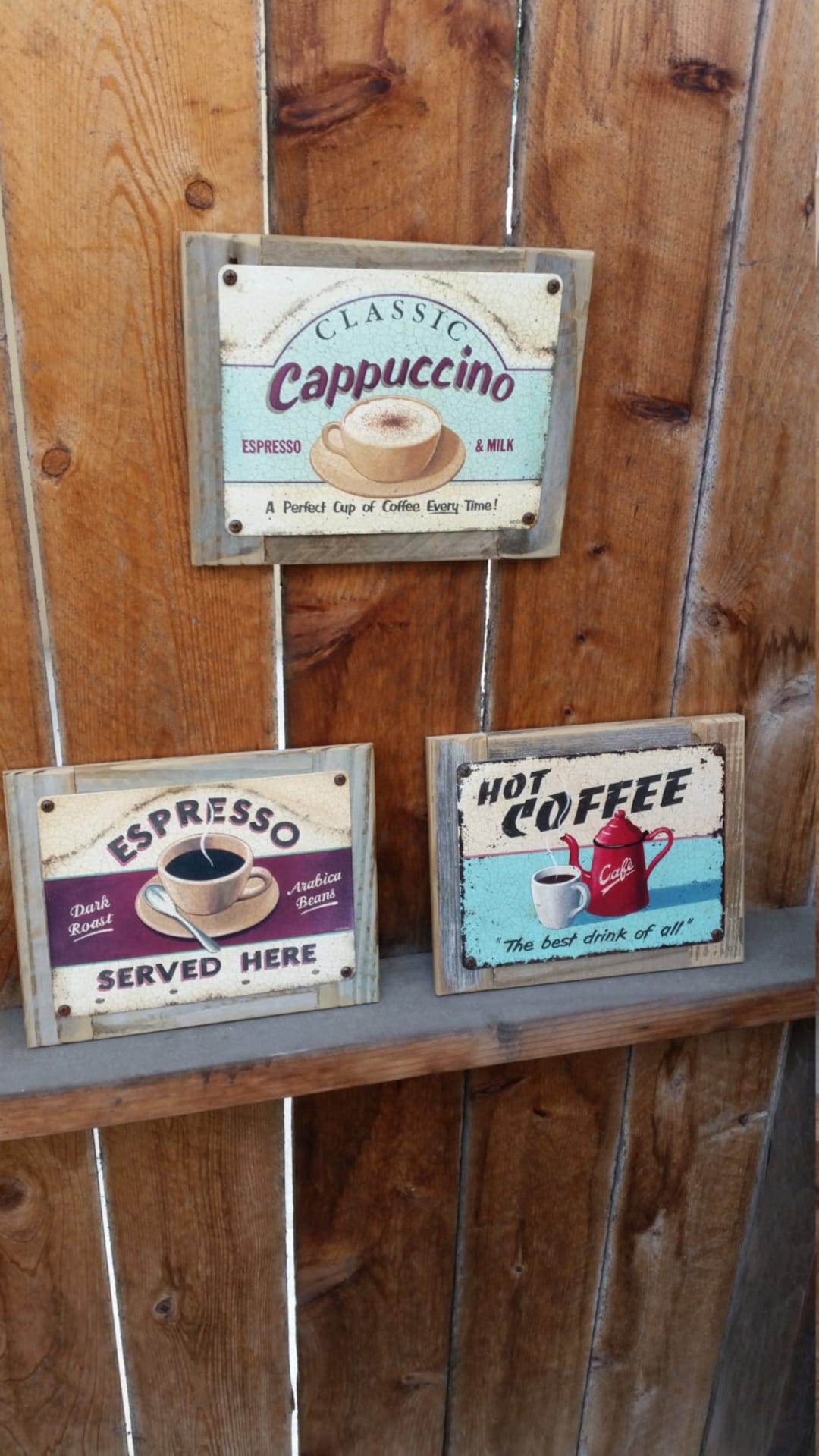 Coffee Shop Metal Signs Reclaimed Wood Frames FREE SHIPPING - Etsy