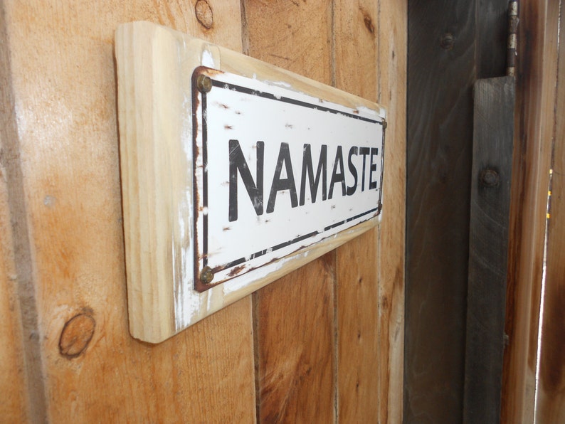 Namaste Yoga Metal Street Sign On Reclaimed Barn Wood Frame | Etsy