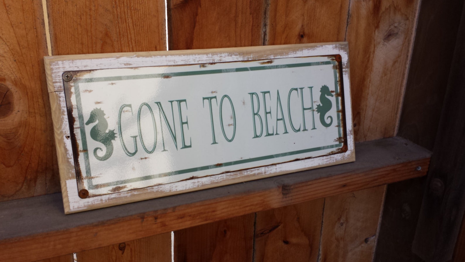 Gone To Beach Metal Street Sign Reclaimed Wood Frame FREE | Etsy