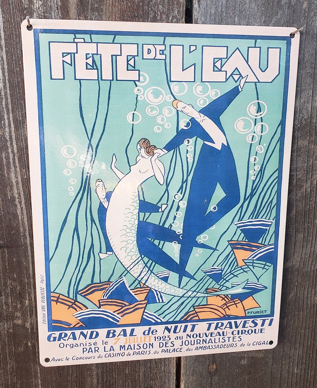 Vintage French Mermaid Reproduction Metal Sign FREE SHIPPING Coastal ...