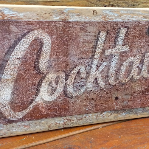 Vintage Cocktails Metal Sign Reclaimed Fence Wood Frame FREE - Etsy
