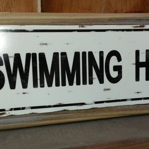 Vintage Swimming Pool Metal Sign Reclaimed Wood Frame FREE - Etsy