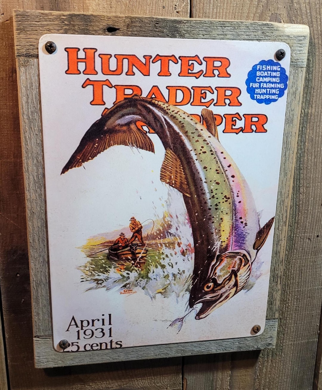 Vintage Hunter Trapper Trader Magazine Cover Framed Metal Sign FREE ...