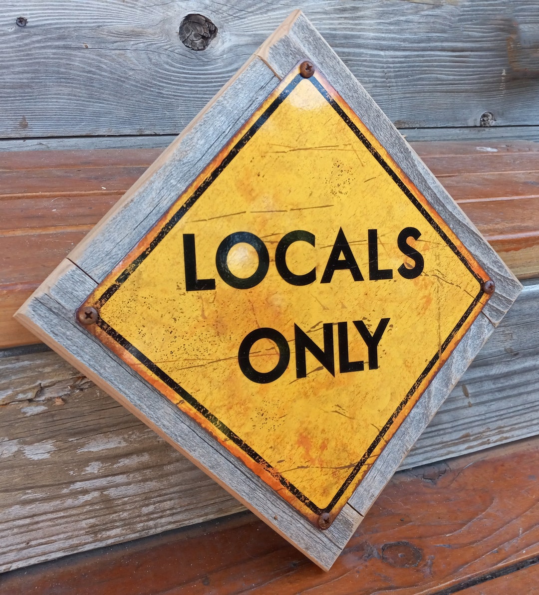 Locals Only Surfing Metal Sign Reclaimed Wood Frame FREE SHIPPING - Etsy