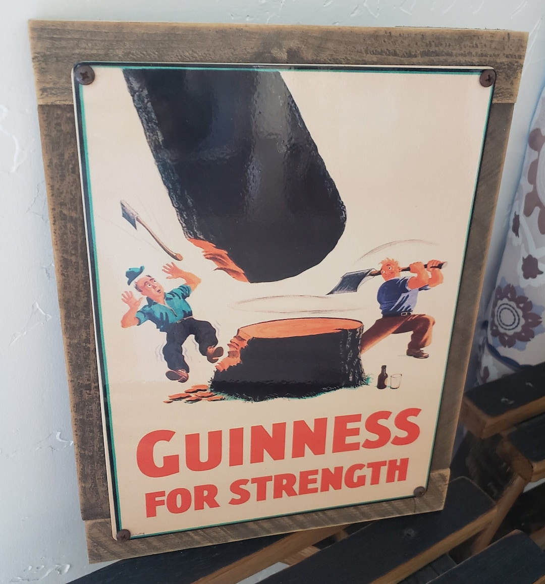 Vintage Lumberjack Guinness Stout Ad Metal Sign Wood Frame FREE ...