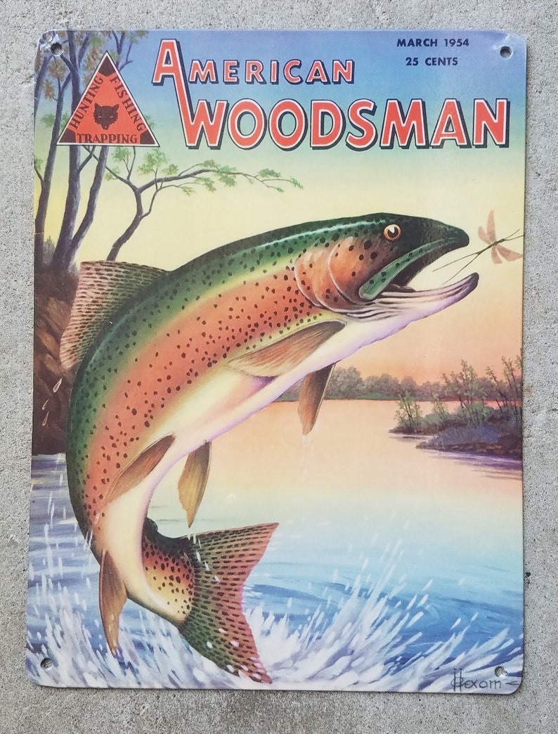 Vintage American Woodsman Magazine Cover Reproduction Framed Metal Sign ...