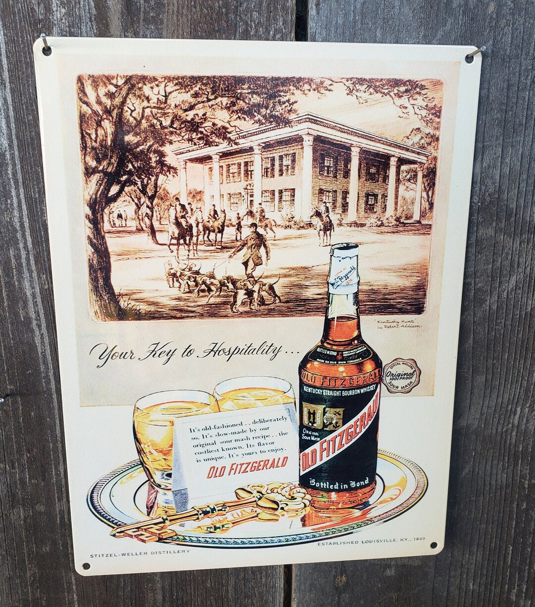 Vintage Old Fitzgerald Bourbon Whiskey Reproduction Metal Sign FREE ...