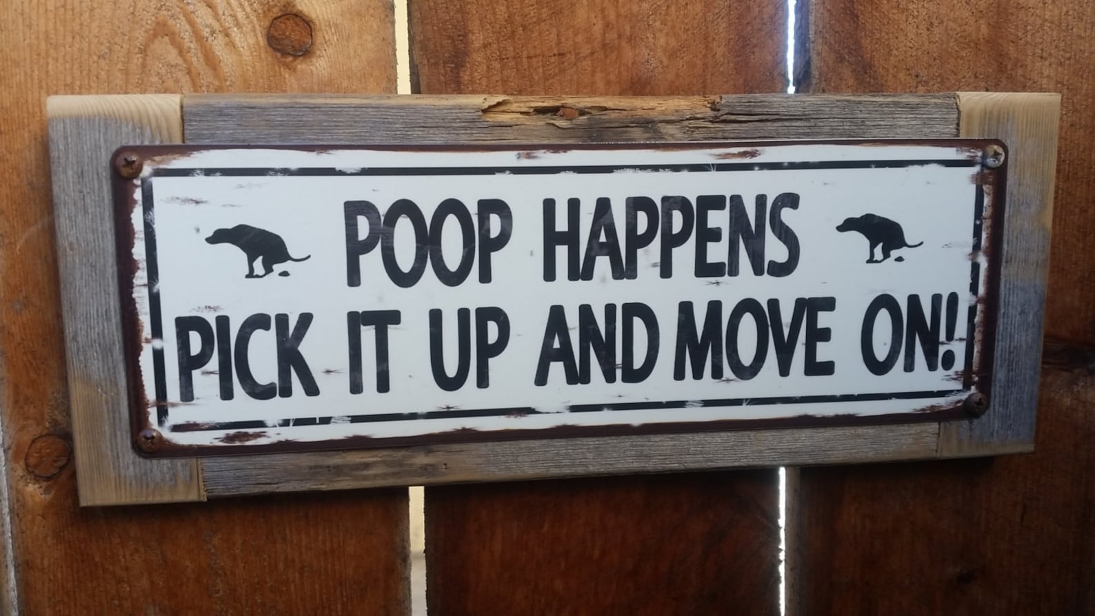 Poop Happens Metal Sign Reclaimed Wood Frame FREE SHIPPING - Etsy