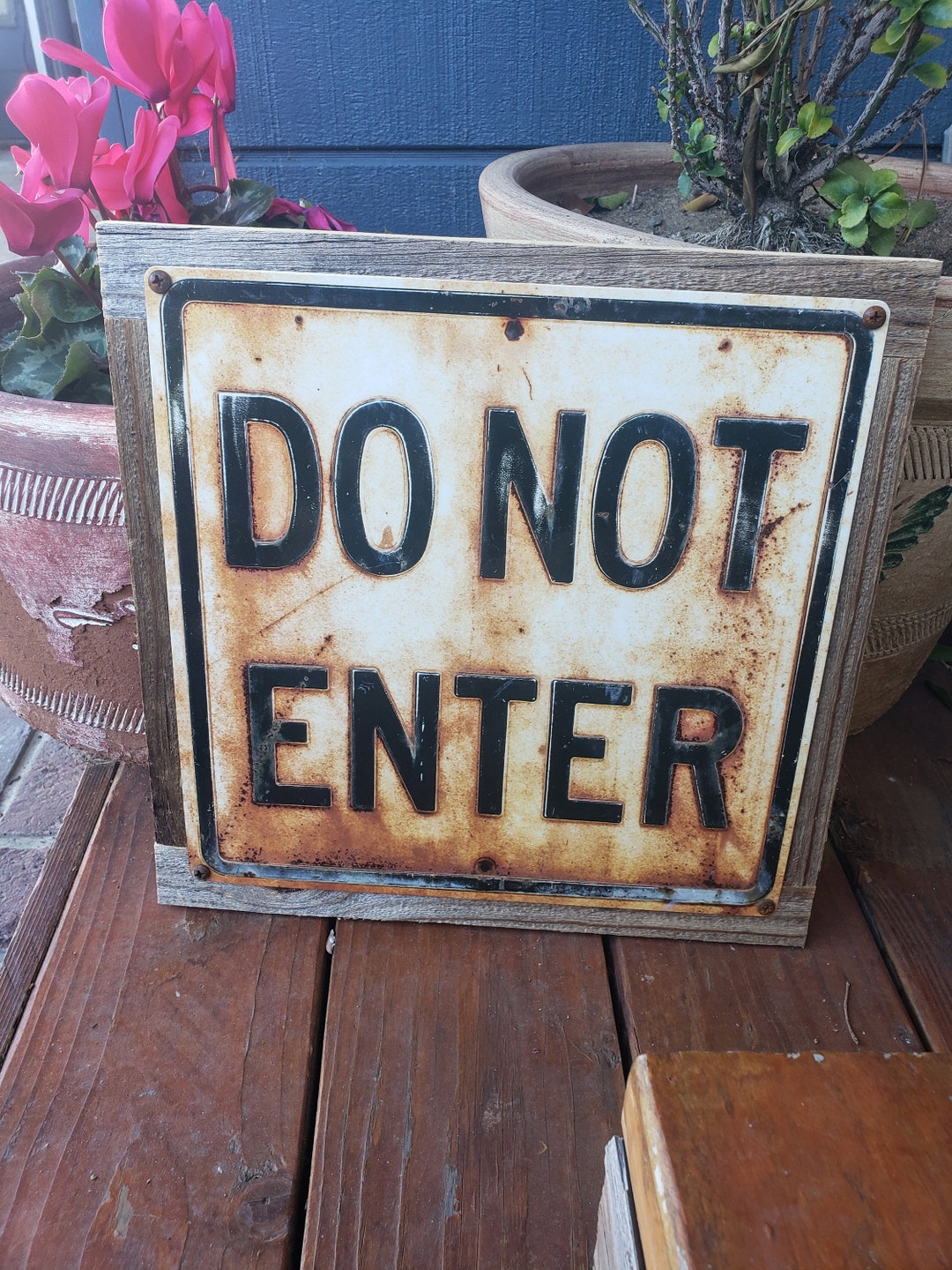 Rustic Do Not Enter Metal Sign Reclaimed Wood Frame FREE SHIPPING - Etsy