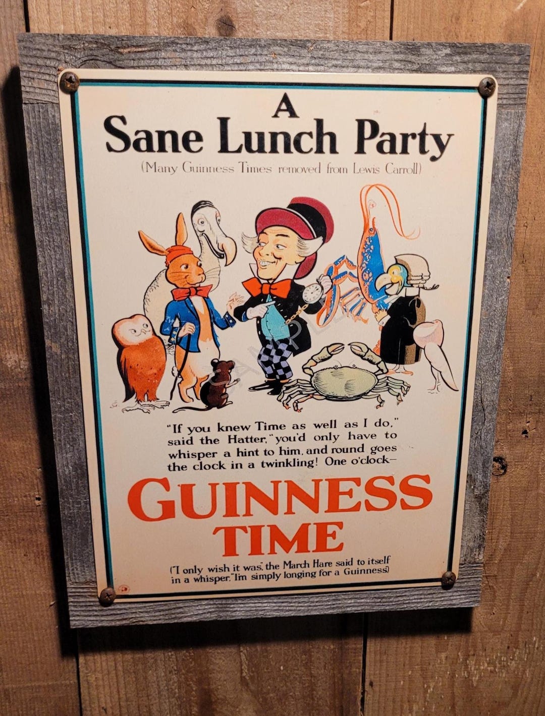 Vintage Mad Hatter Guinness Stout Ad Metal Sign Reclaimed Wood Frame - Etsy