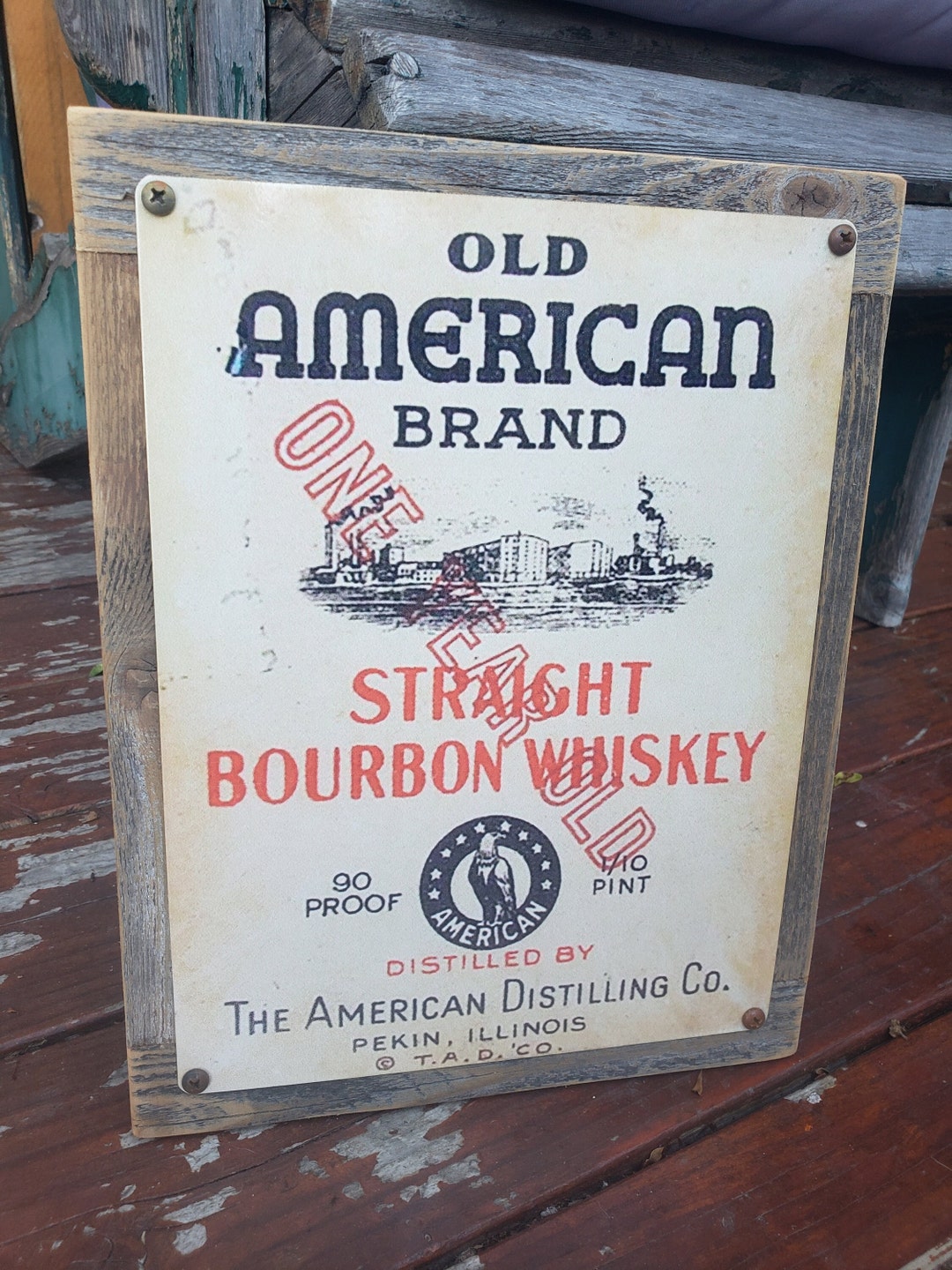 Old American Whiskey Label Reproduction Metal Sign Wood Frame FREE ...