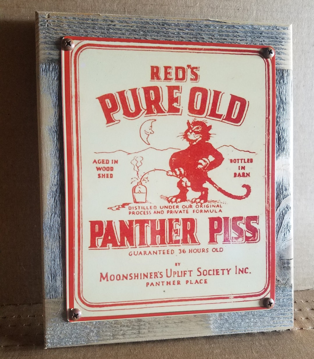 Reds Pure Old Panther Piss Moonshine Label Metal Sign Wood Frame - Etsy ...