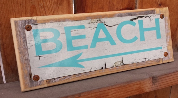 Beach Arrow Metal Sign Reclaimed Wood Frame Coastal Decor - Etsy