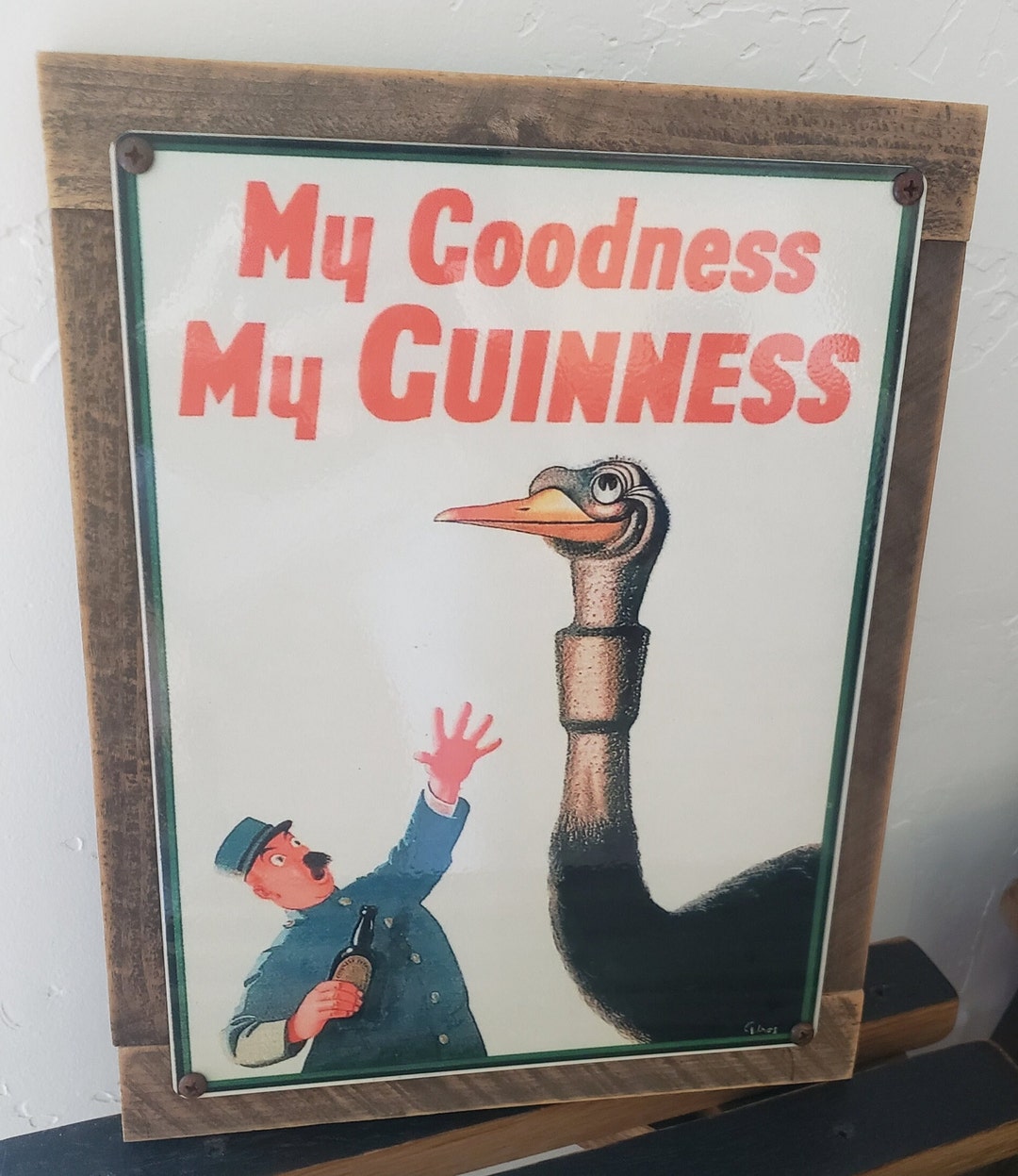 Vintage Ostrich Guinness Stout Ad Metal Sign Wood Frame FREE SHIPPING ...
