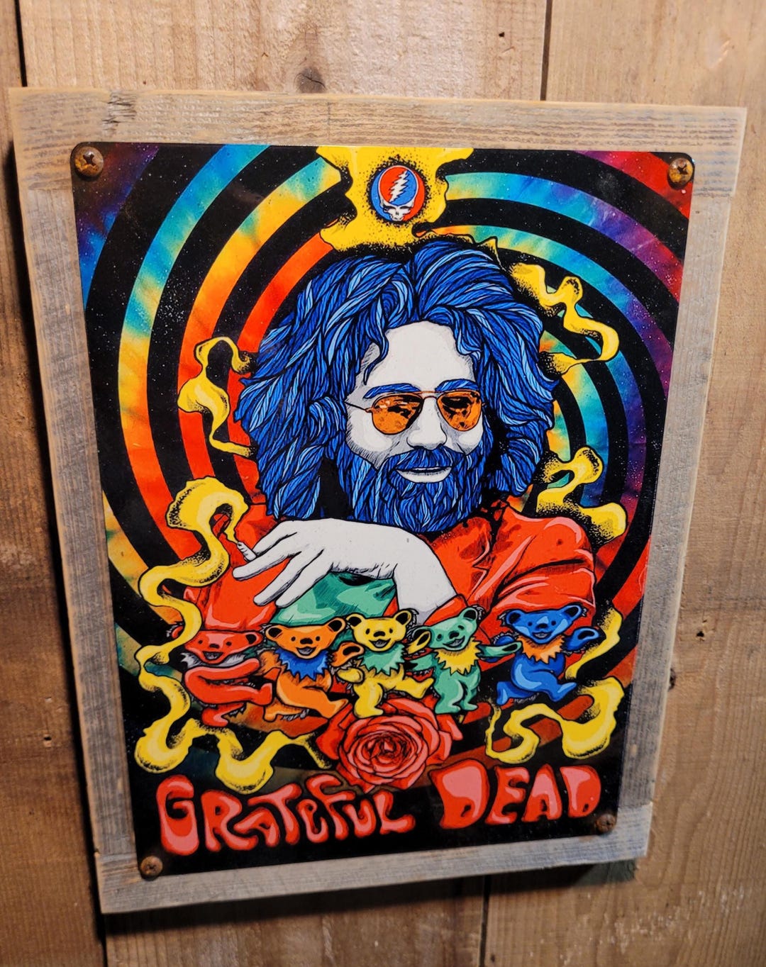Vintage Jerry Garcia Dancing Bears Grateful Dead Metal Sign Reclaimed ...