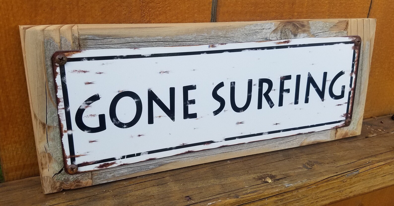 Gone Surfing Metal Street Sign Barn Wood Frame FREE SHIPPING - Etsy