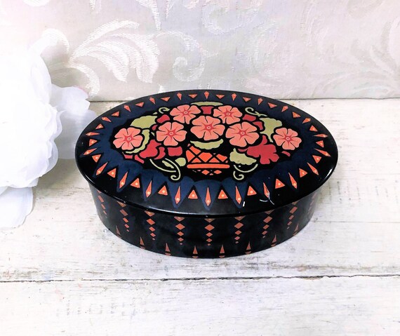Rare Beautiful Art Deco Antique Tin Box Black & Dark Blue W - Etsy